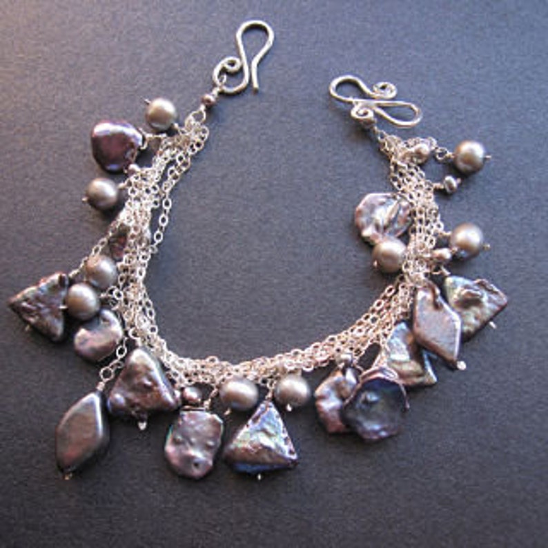 Mixed Peacock and Pewter Pearls on Multi-chain Bracelet 48 - Etsy