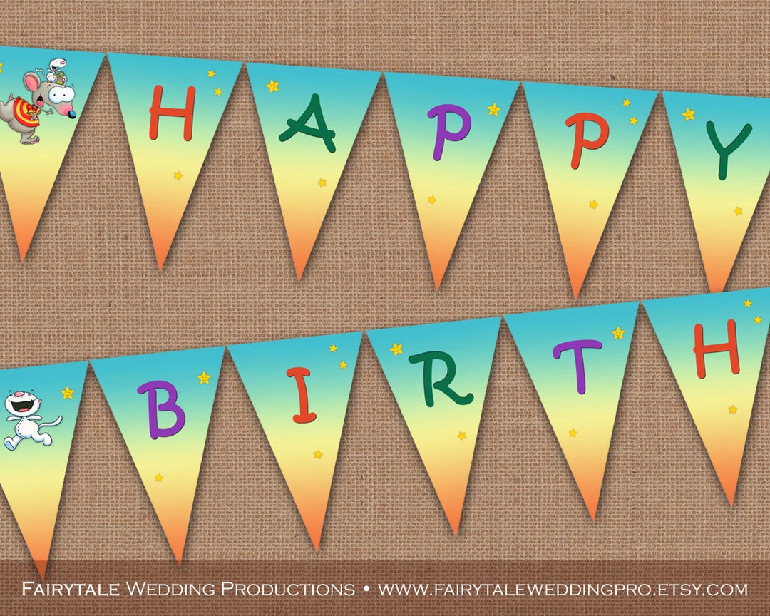 Toopy and Binoo Happy Birthday Party Paper Bunting Flags Pennant Banner ...