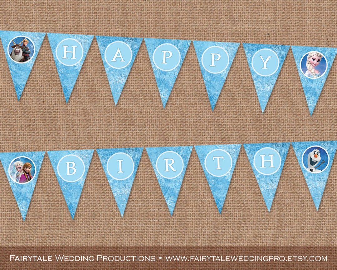 Frozen Princess Anna Snow Queen Elsa Happy Birthday Bunting Flags Party ...