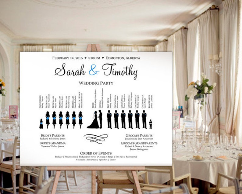Custom Wedding Ceremony & Reception Welcome Poster Sign Bridal Party ...