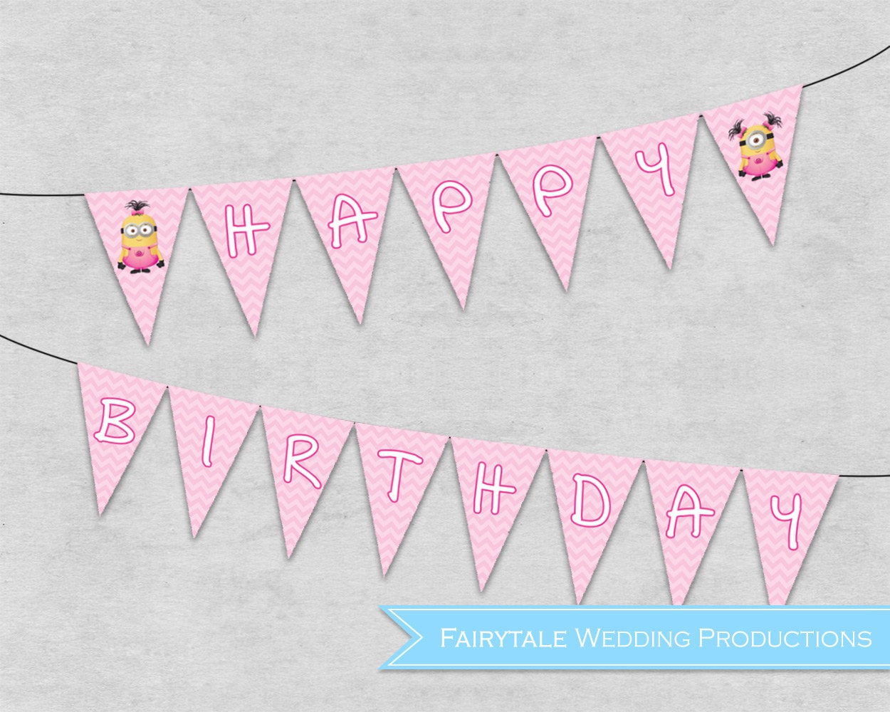 Pink Minions Despicable Me Happy Birthday Pennant Banner - Etsy