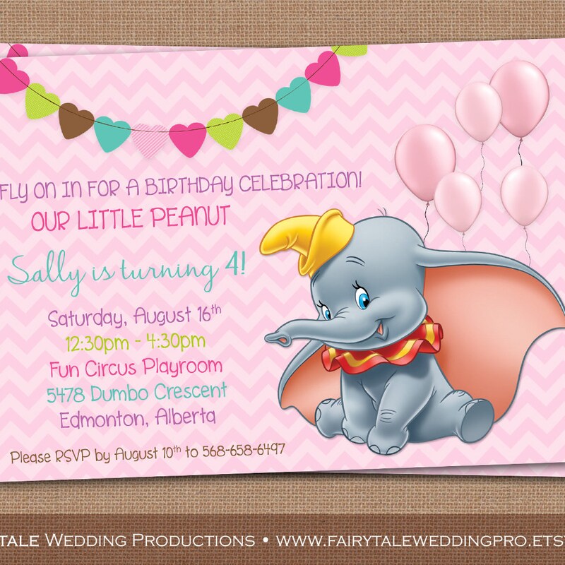 Pink Dumbo Invitation - Etsy