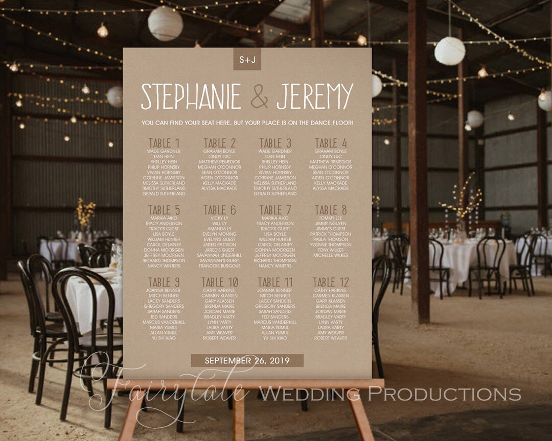 Brown Kraft Country Barn Wedding Reception Guest Seating Chart Find ...