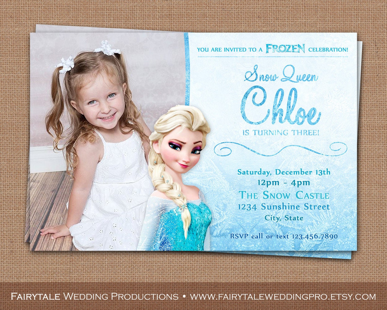 Personalized Frozen Snow Queen Elsa Birthday Party Photo Invitation ...