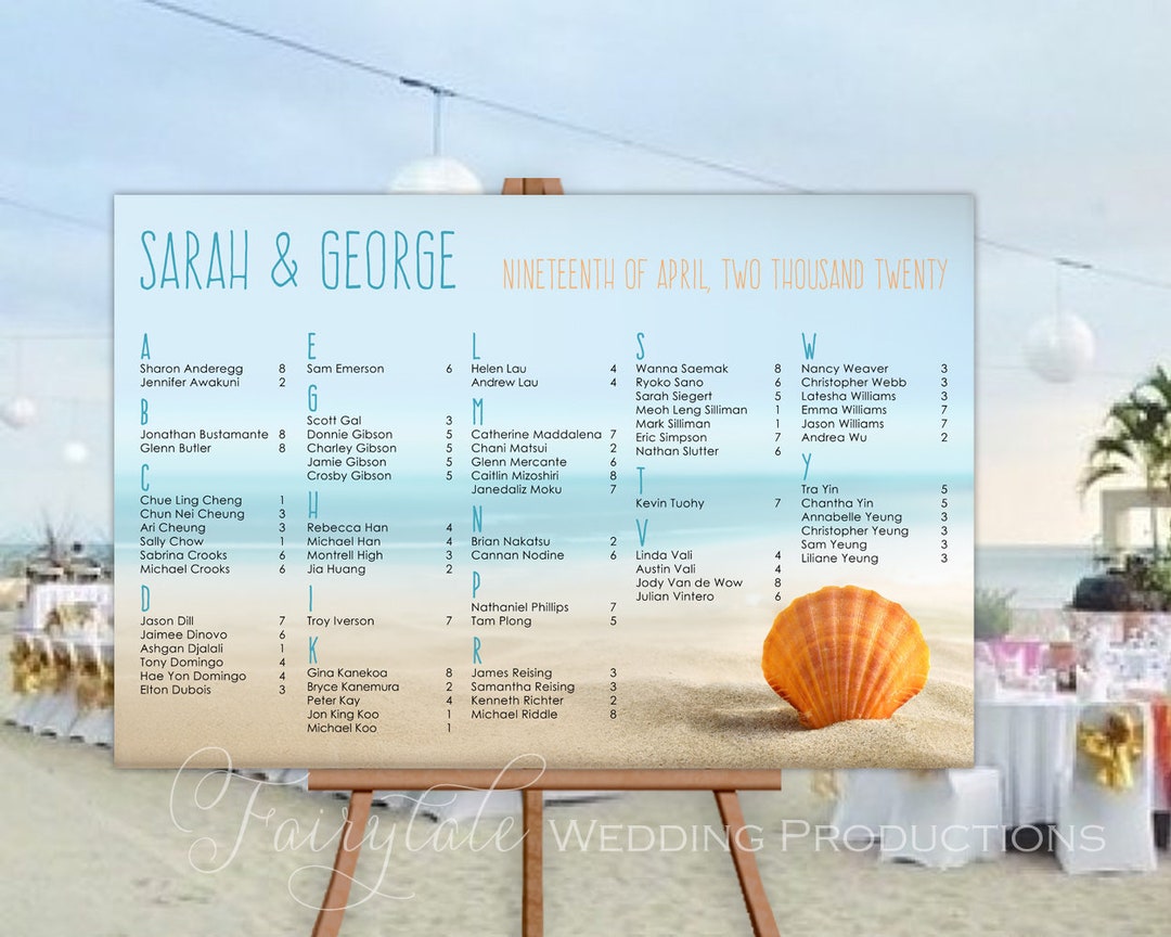 Destination Beach Wedding Reception Guest Seating Chart Welcome Poster ...