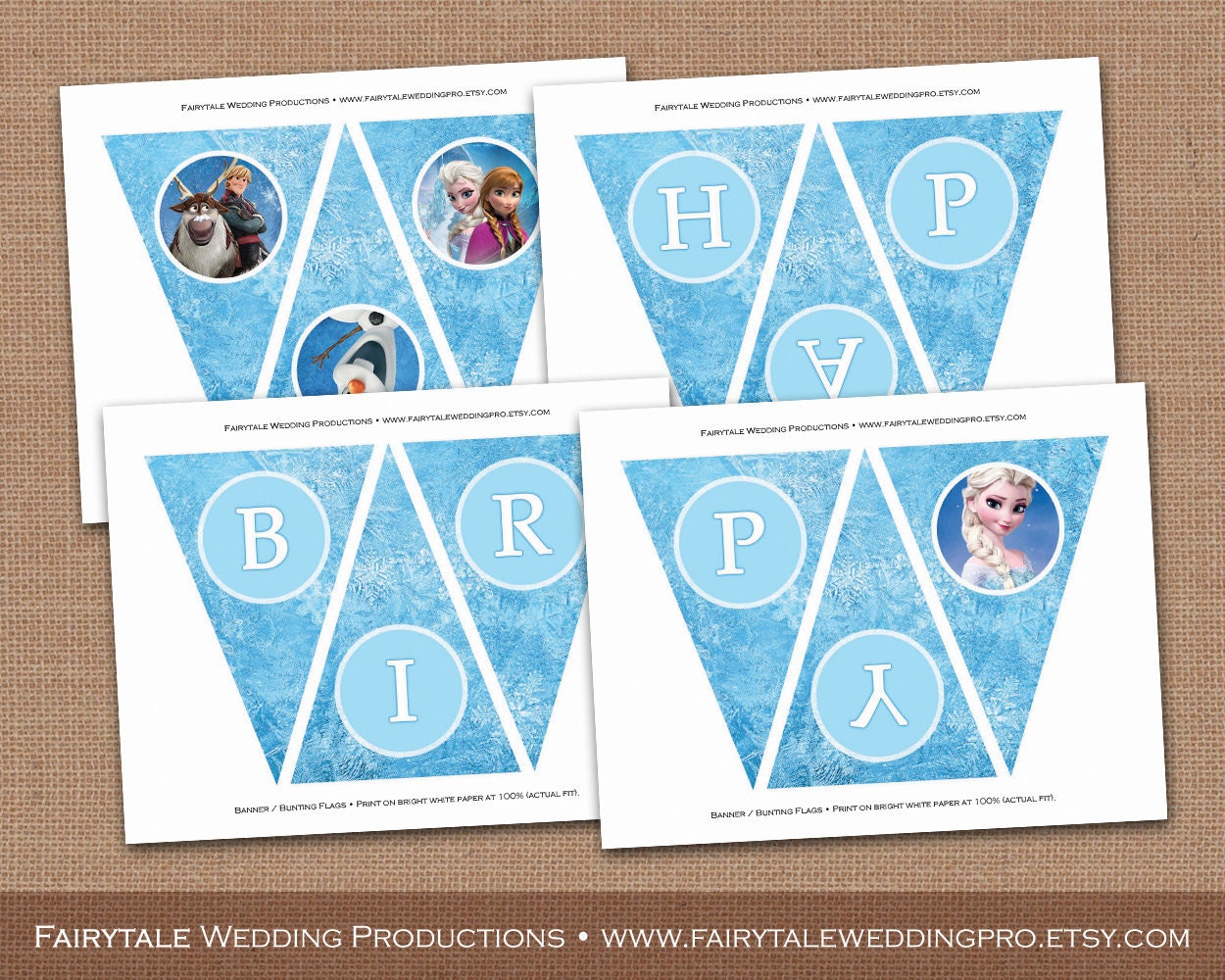 Frozen Princess Anna Snow Queen Elsa Happy Birthday Bunting Flags Party ...