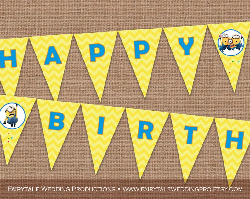 Despicable Me Minions Happy Birthday Banner Bunting Pennant Party Flags ...