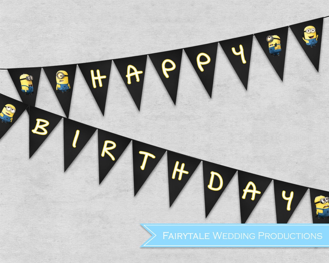 Black Chalkboard Despicable Me Minions Happy Birthday Banner Pennant ...