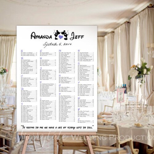 Mickey and Minnie Wedding Seating Chart Disney Characters | Etsy