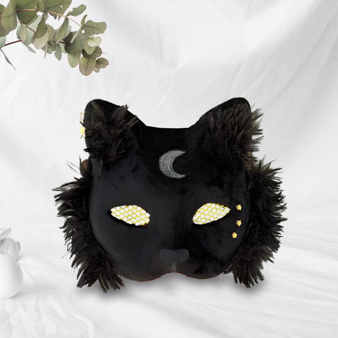 Cute Therian Gear Black Cat Mask for Girls, Kitty Otherkin Cat Mask Fur ...