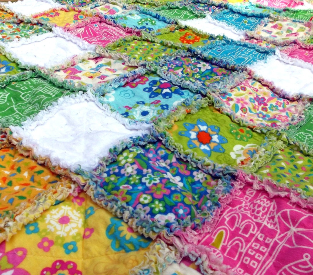 Rag Blanket, Flannel, Twin Bed Quilt or Large Blanket - Houses - Etsy