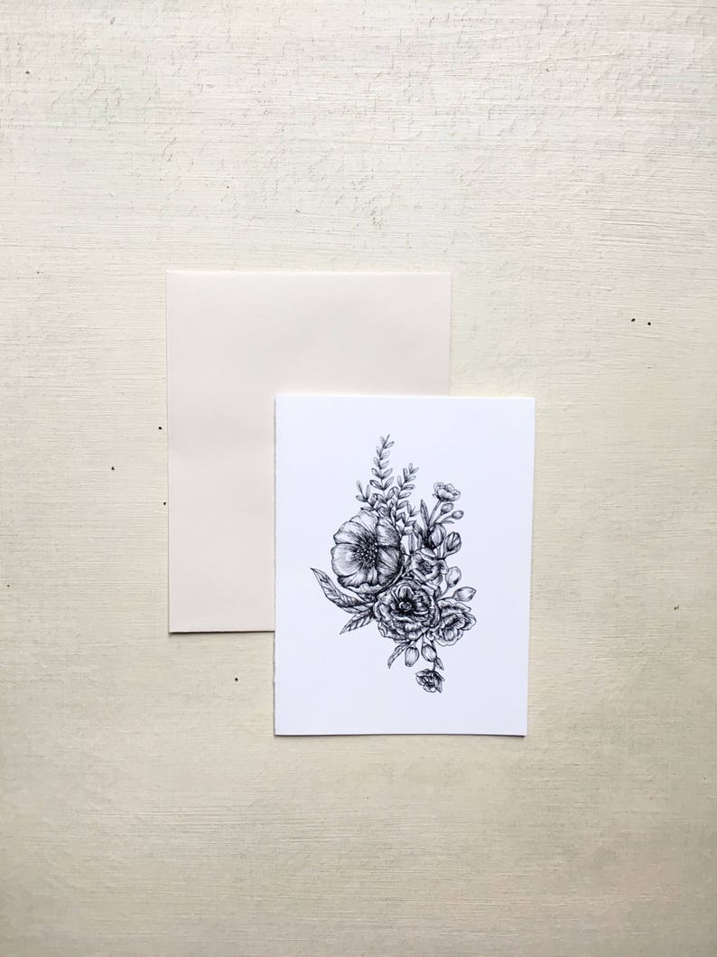 Botanical Card Set of Four Original Illustrations | Etsy