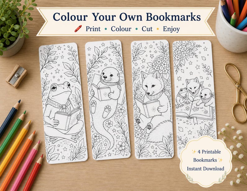 Woodland Animals Reading Bookmarks | Colouring & Watercolour Designs ...