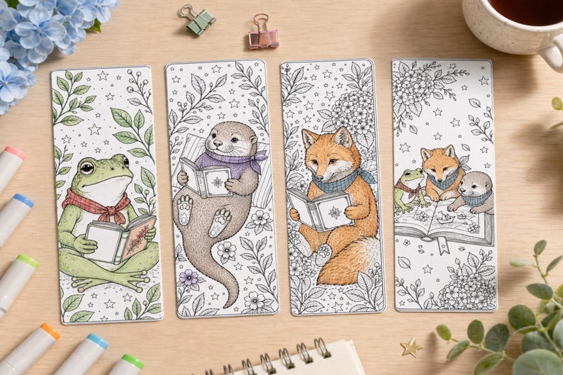 Woodland Animals Reading Bookmarks | Colouring & Watercolour Designs ...