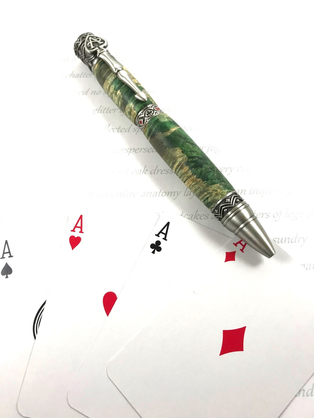 Playing Card Pen | Handturned Wood Pen | Green Box Elder | Writing Gift ...