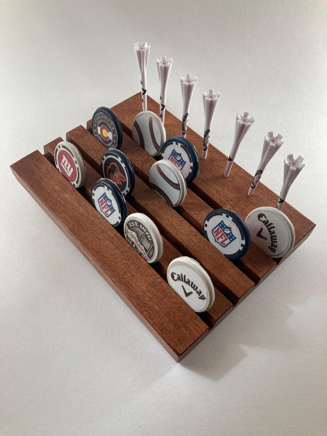 Golf Ball Marker and Golf Tee Display Rack - Solid Maple With Cognac ...