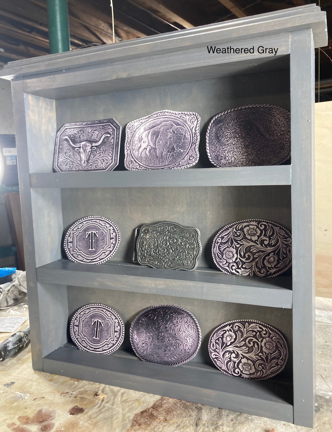 Western Belt Buckle Display Case | Walnut or Gray Stain - Etsy