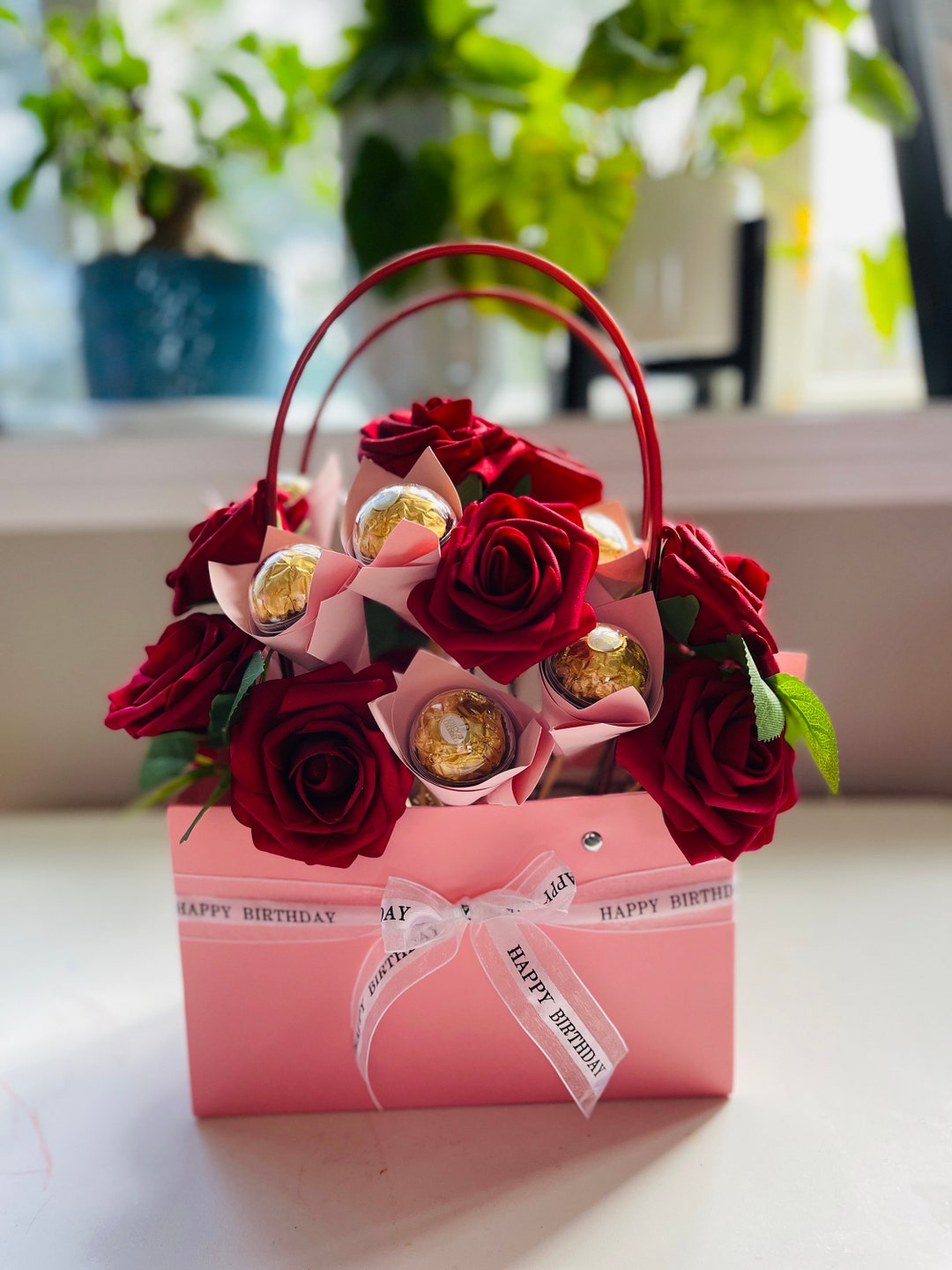 HAPPY BIRTHDAY Bag Flower Arrangement for Her , for Him , for Mother ...