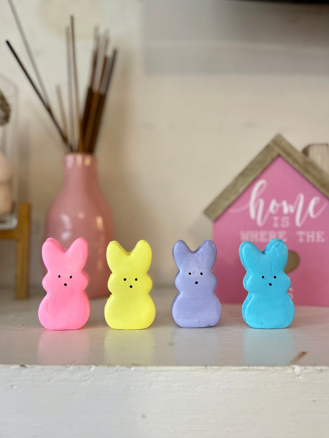 Handmade Sculpey Easter Peeps: Colorful Clay Mantle Decor - Etsy