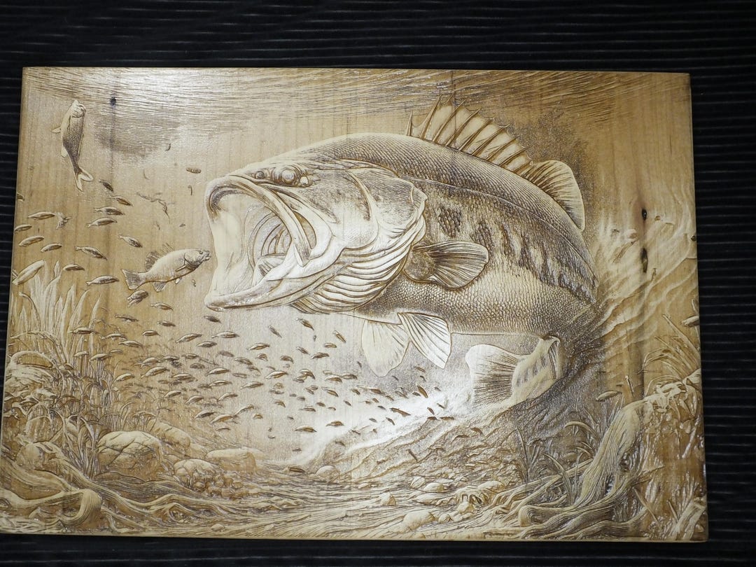 Largemouth Bass Feeding Laser Engraving | High Definition | Low Relief ...