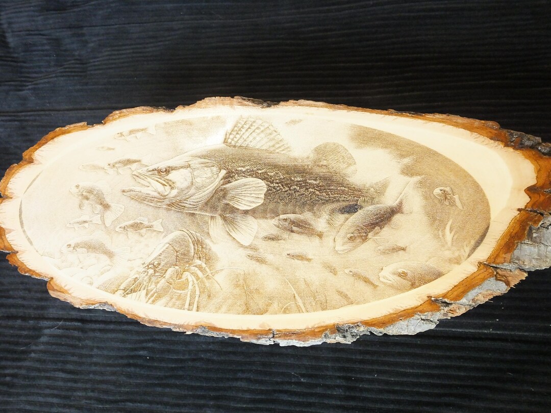 Walleye & Crayfish Laser Engraved Basswood Plaque: 3D Illusion - Etsy