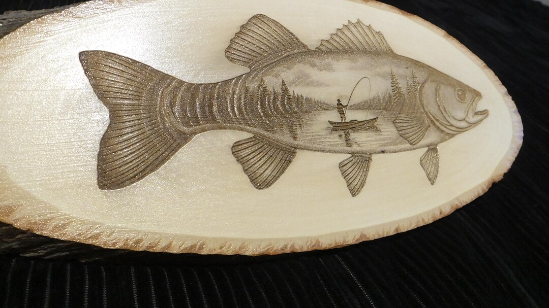 Bass Silhouette Laser Engraved Basswood Plaque: 3D Illusion | Live Edge ...