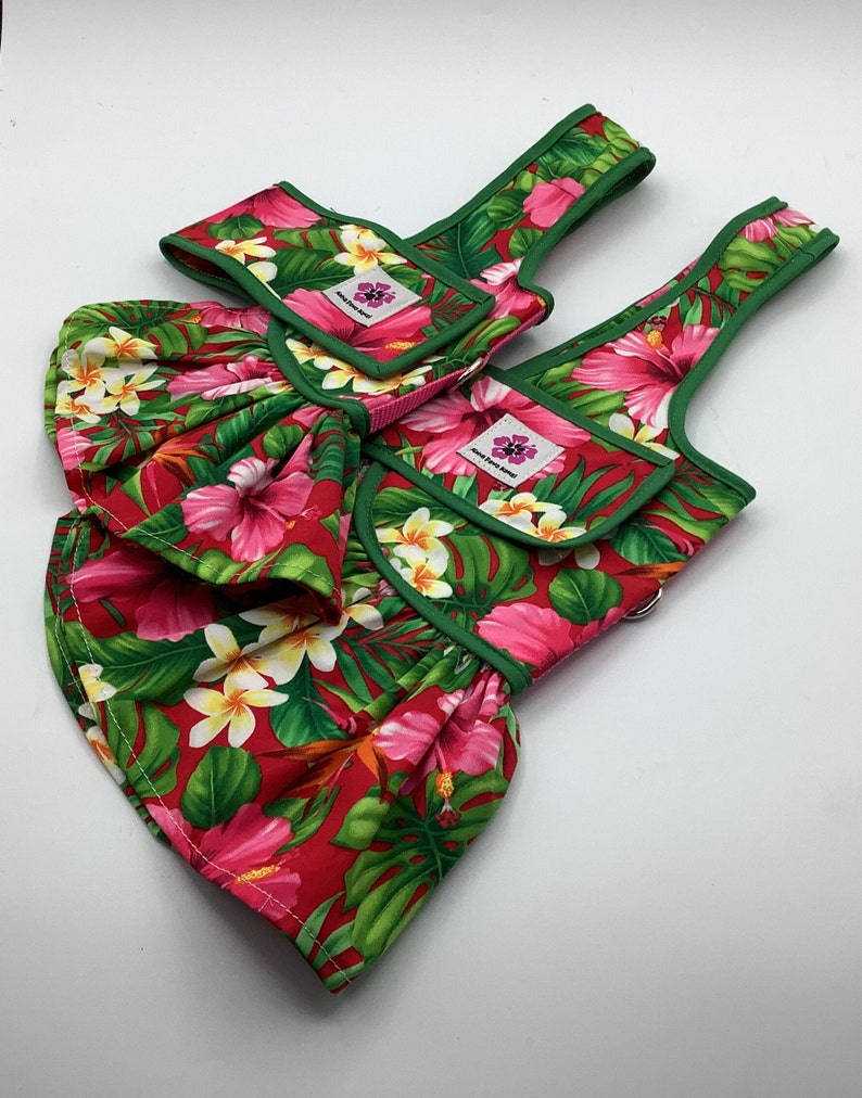 Red With Pink Hibiscus Dog Harnesses and Harness Dresses for Your Pet ...