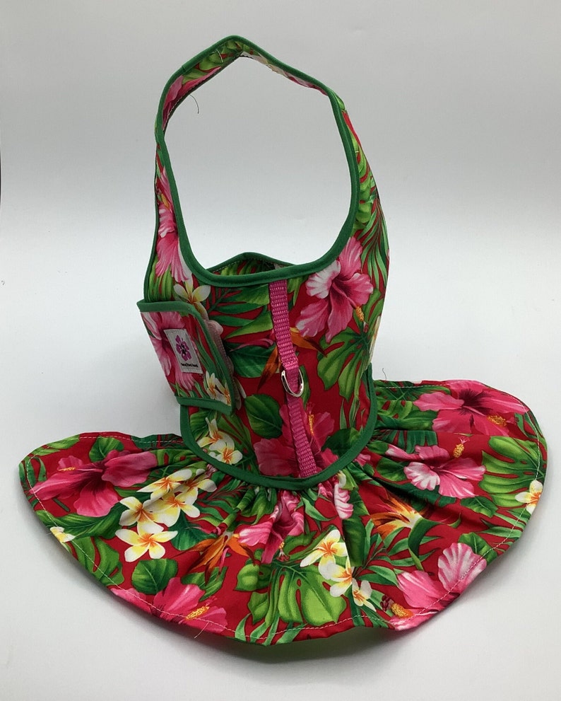 Red With Pink Hibiscus Dog Harnesses and Harness Dresses for Your Pet ...