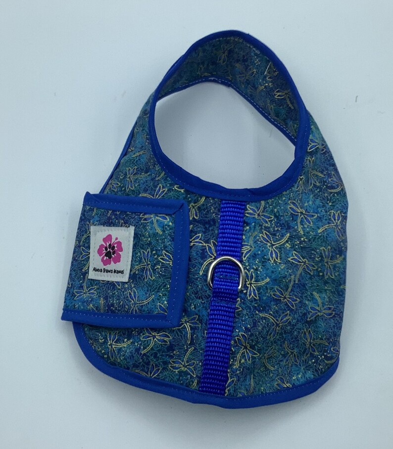 Iridescent Blue and Gold Dragonfly Print Dog Harnesses and Harness ...
