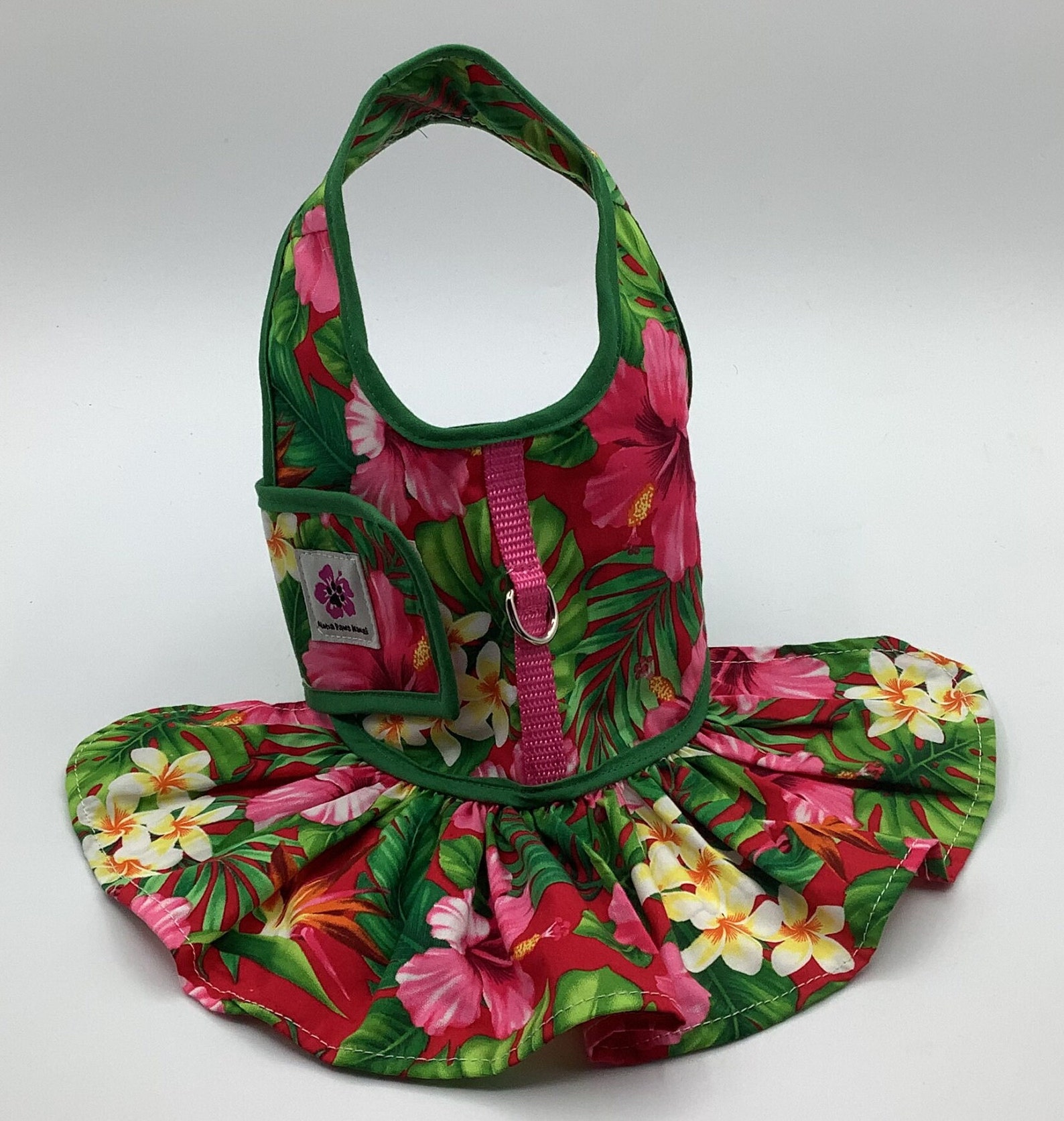 Red With Pink Hibiscus Dog Harnesses and Harness Dresses for Your Pet ...
