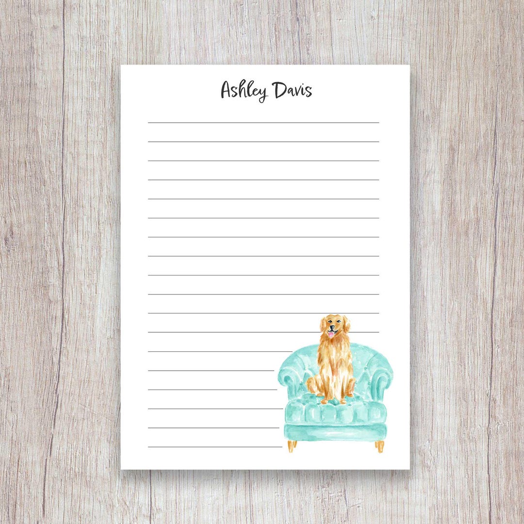 Personalized Golden Retriever Notepad, Watercolor Dog Stationery - Etsy