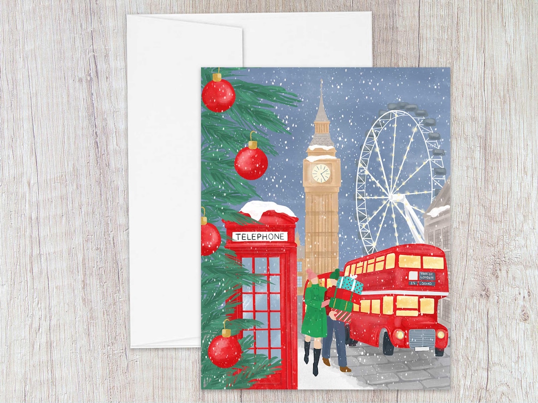 London Christmas Card Set, Personalized Holiday Cards, Folded Greeting ...