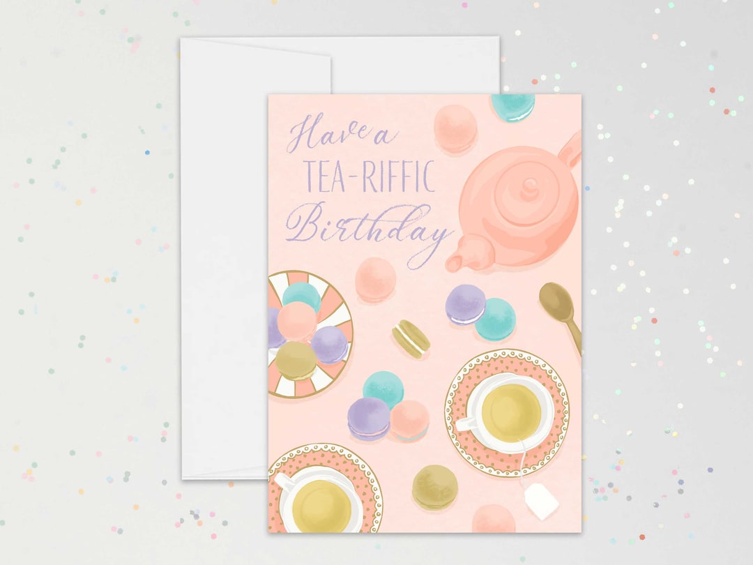 Illustrated Tea Party Birthday Card, Cute Birthday Card for Her, Single ...