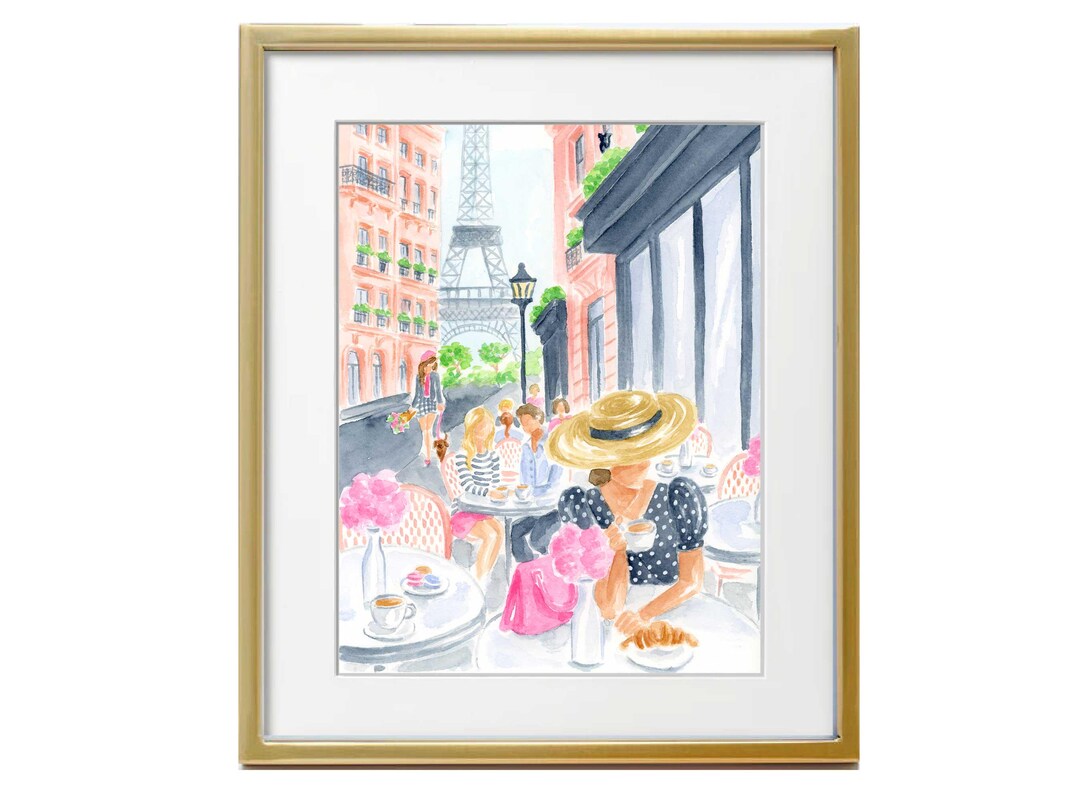Paris Cafe Watercolor Art Print: Eiffel Tower Parisian Scene - Etsy