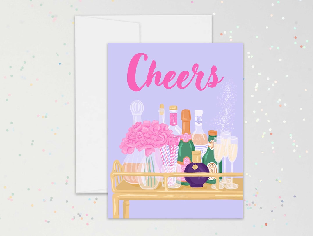 Illustrated Cocktail Greeting Card, Cute Congratulations Greeting Card ...