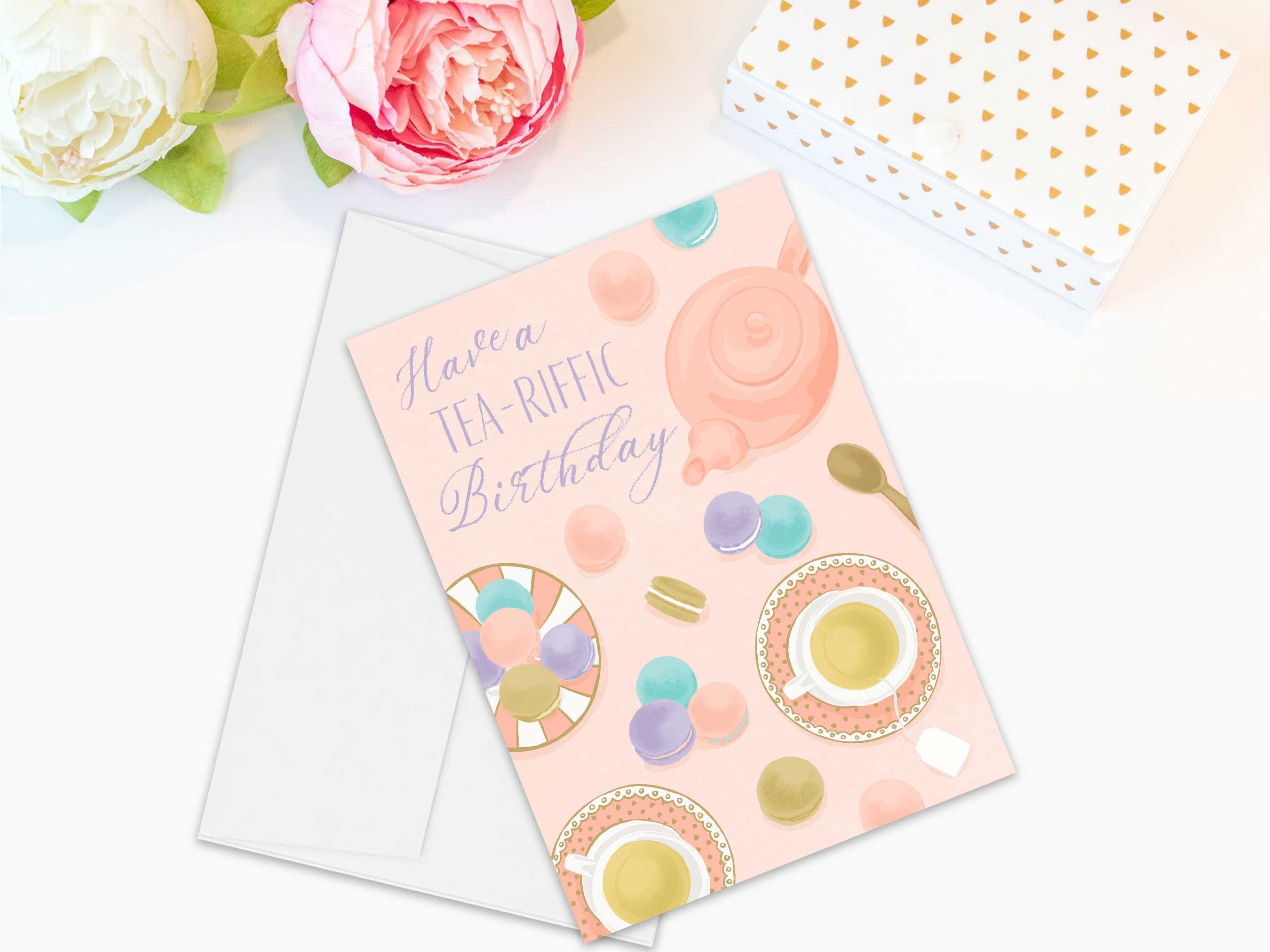 Illustrated Tea Party Birthday Card, Cute Birthday Card for Her, Single ...