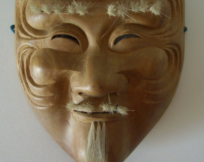 Hand Carved Wooden Japanese Mask Old Man - Etsy