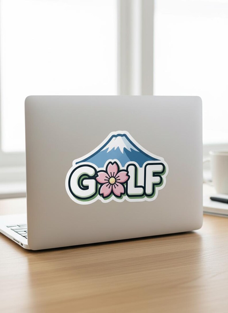 Mount Fuji Golf Sticker, Japanese Cherry Blossom Decal, Waterproof ...