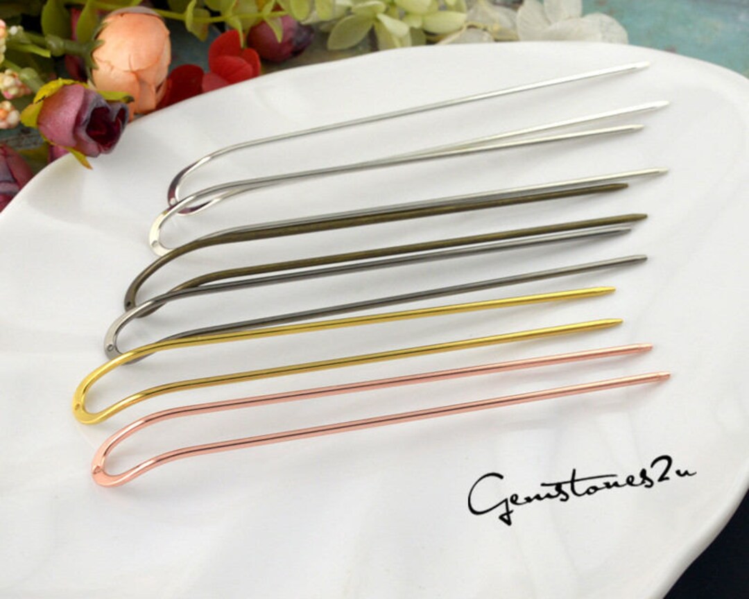 10pcs 130x2mm U Shaped Hair Pin, Brass Hair Fork, Gold Chignon Hair Bun ...
