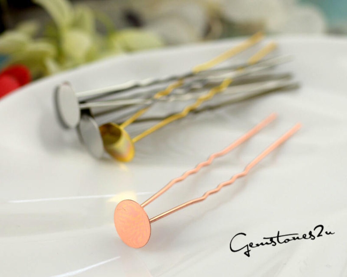 50pcs Brass Cameo Setting Hair Pins, Wedding Hair Pins, Prom Hair Pins ...