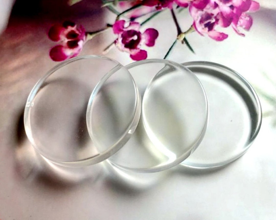 Flat Clear Glass Tile, Round Transparent Glass Cabochons, Clear Glass ...