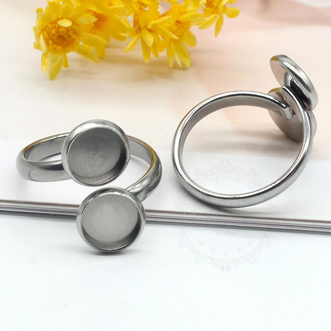 20pcs Stainless Steel 8mm Round Bezel Ring Blank Bases, Adjustable Ring ...