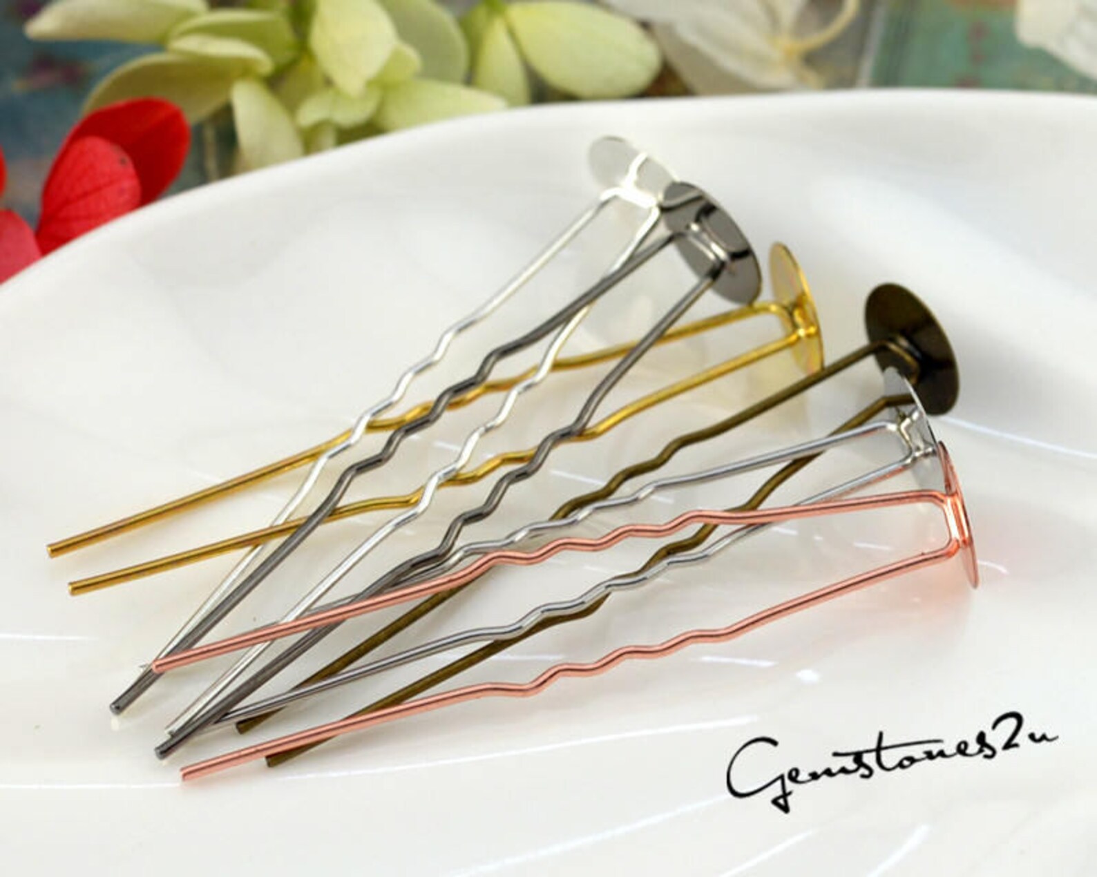 50pcs Brass Cameo Setting Hair Pins, Wedding Hair Pins, Prom Hair Pins ...