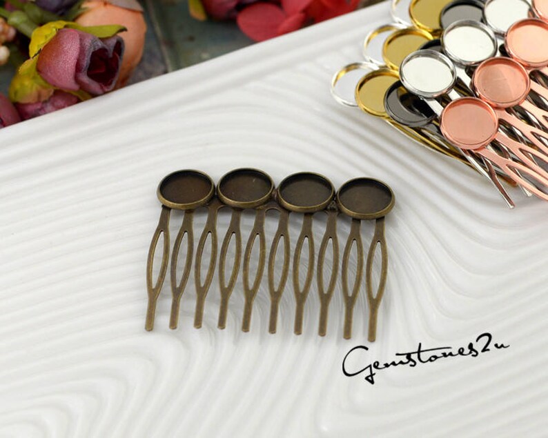 10pcs 12mm Round Cameo Base, Hair Comb Base Bezel Setting, Bridal ...
