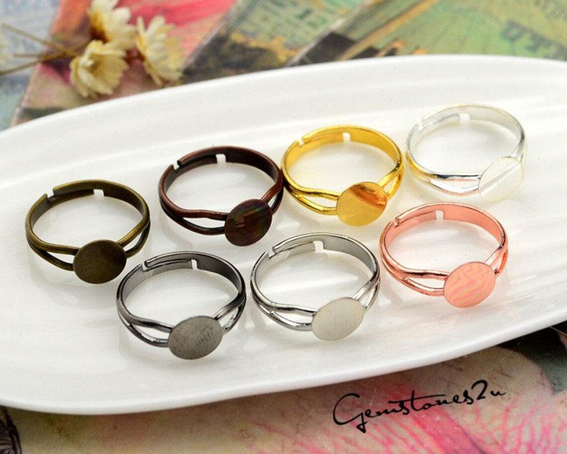 50pcs of Brass Ring Base With 6mm / 8mm / 10mm / 12mm Glue Pad Setting ...