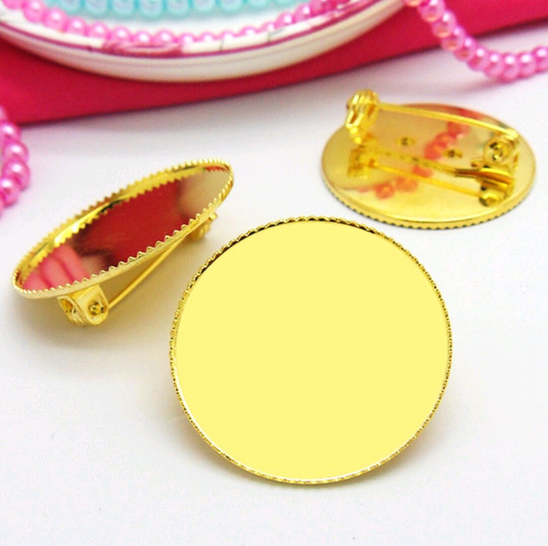 10pcs Round Brooch Base Gold Easy Lock Pin Brooch, 25mm Round Saw ...