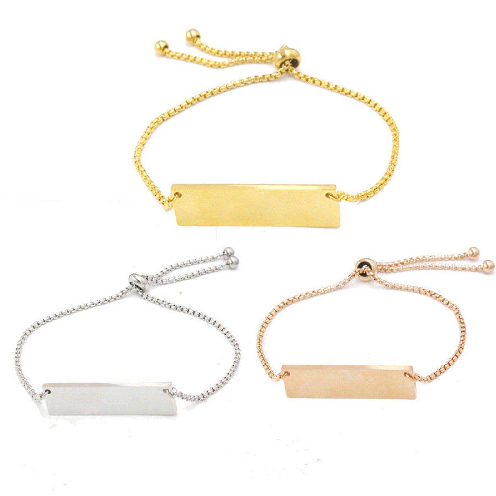 2pcs Polished Stainless Steel Rectangle Bar Bracelet - Etsy