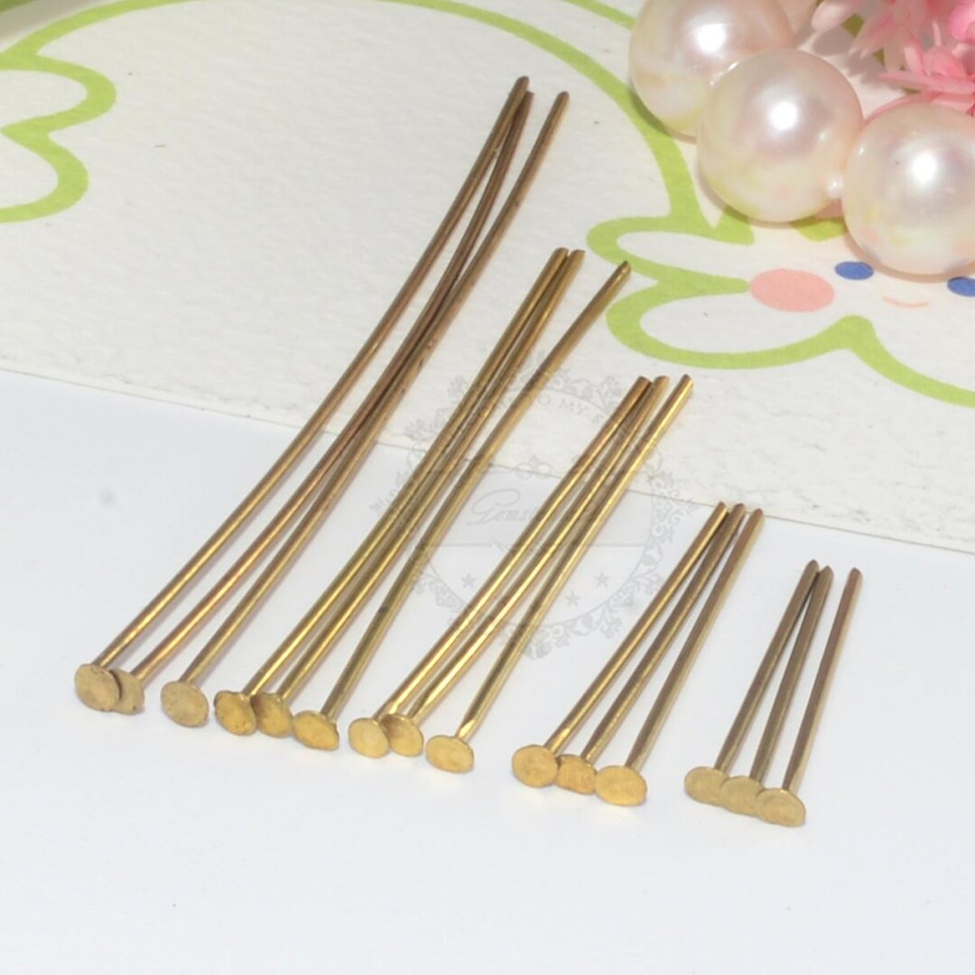 200pcs 16-80mm Raw Brass Flat Round Head Headpin Head Pins T Pin,brass ...