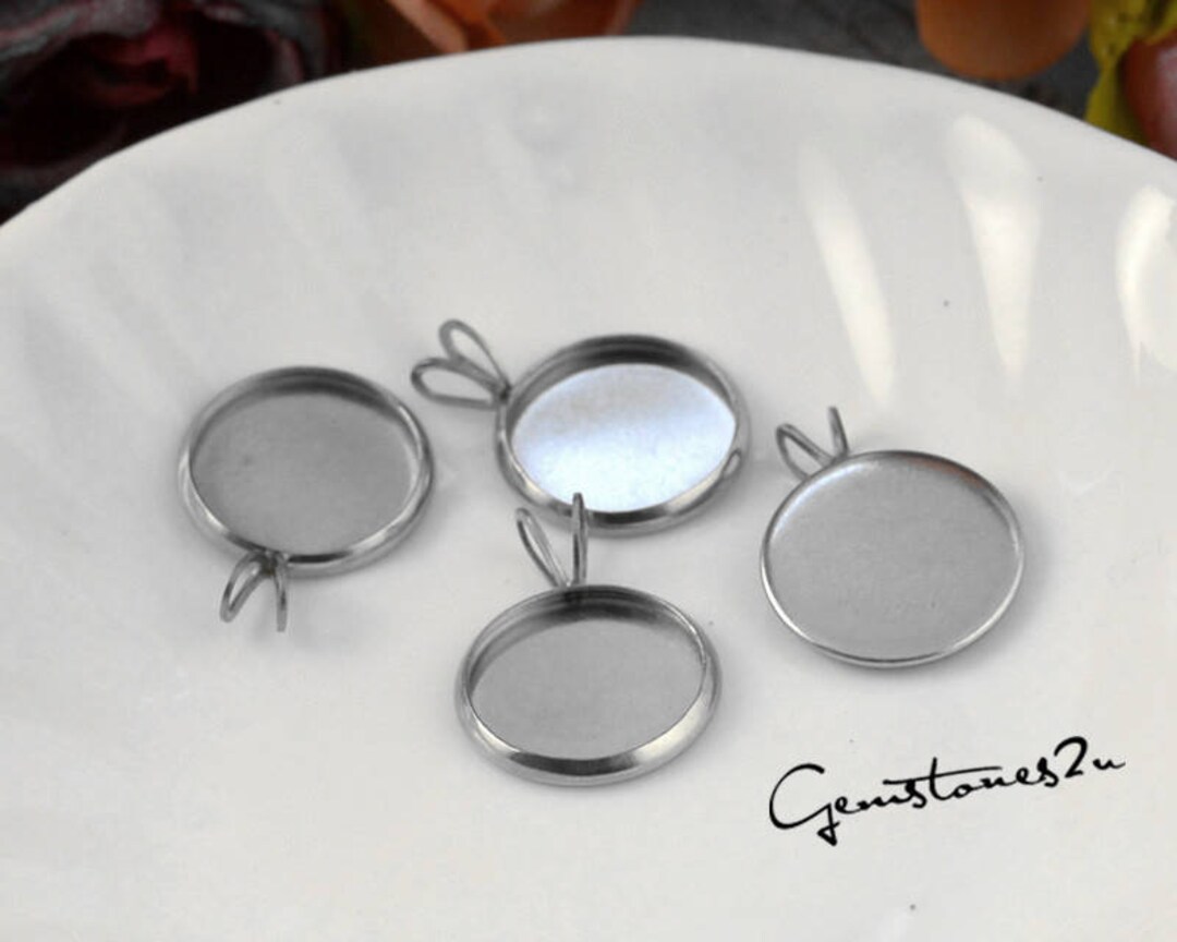 50pcs Stainless Steel Bezel Blanks, Round Bezel V Ring Setting, Cab ...