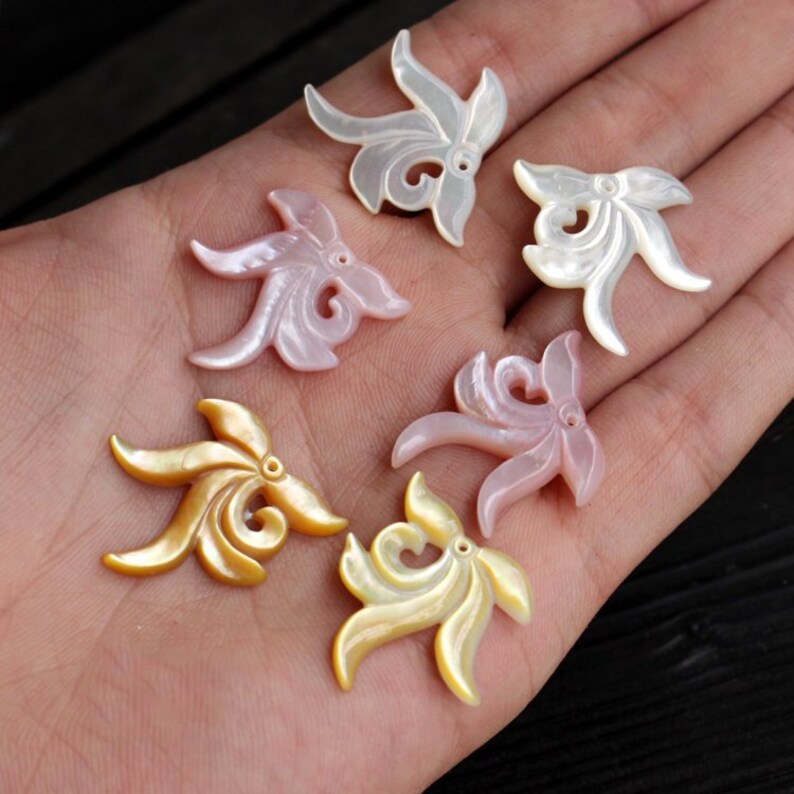2pcs Mother Of Pearl Carving Left Right Orchid Pendant Etsy